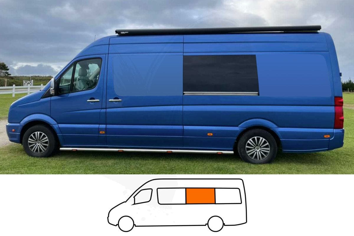VW Crafter (LWB/XLWB) N/S Middle Fixed Window In Privacy Tint - VanPimps
