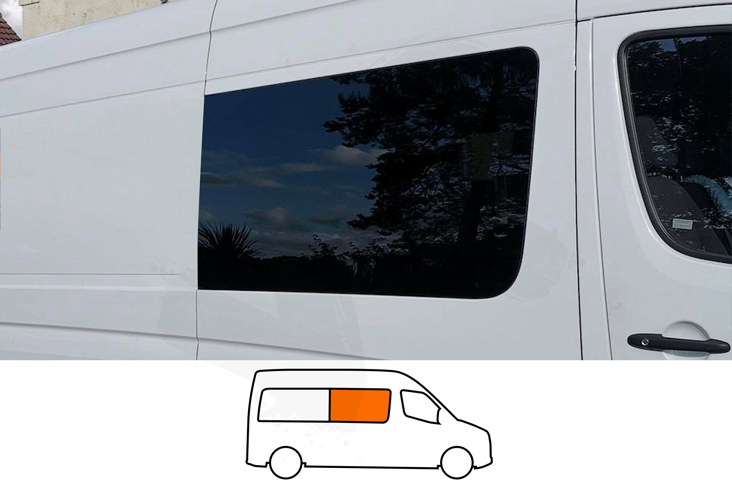 VW Crafter (MWB/LWB/XLWB) O/S Front Fixed Window In Privacy Tint - VanPimps