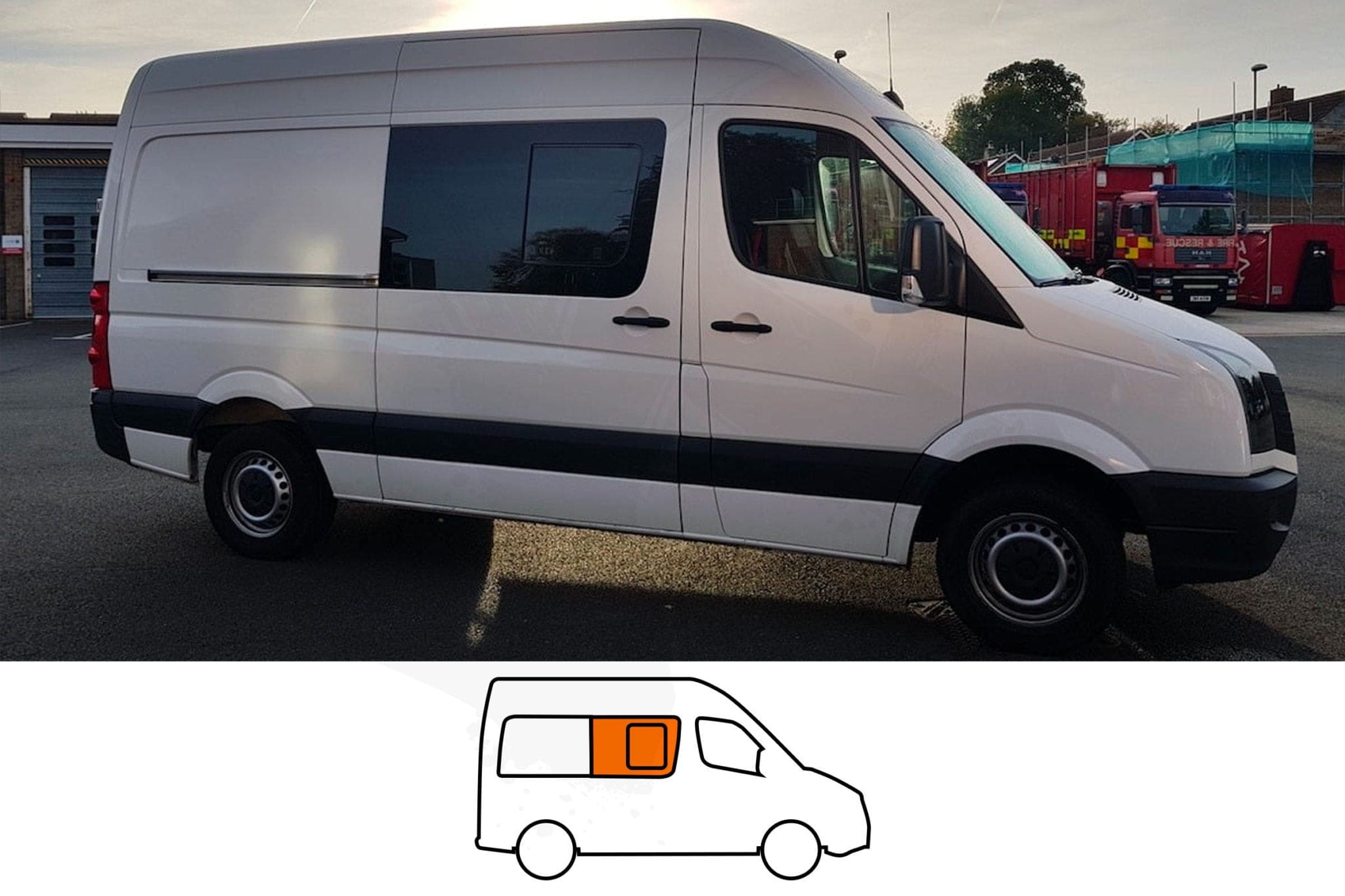 Mercedes Sprinter (SWB) O/S Front Opening Window In Privacy Tint - VanPimps