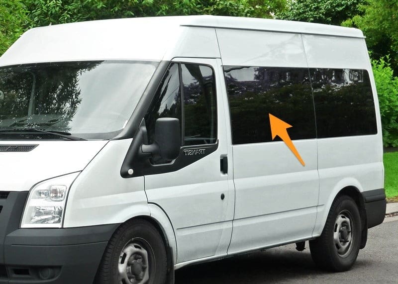 Ford Transit (MWB) N/S Front Opening Window in Privacy Tint - VanPimps