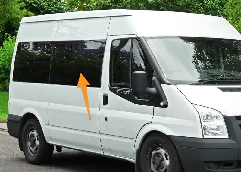 Ford Transit (MWB) O/S Front Opening Window in Privacy Tint - VanPimps