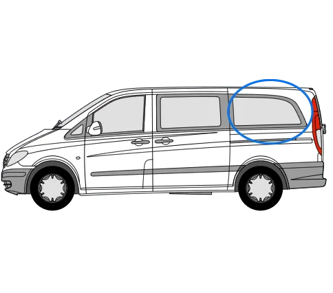 Mercedes Vito 14> (LWB) N/S Rear Fixed Window In Privacy Tint - VanPimps
