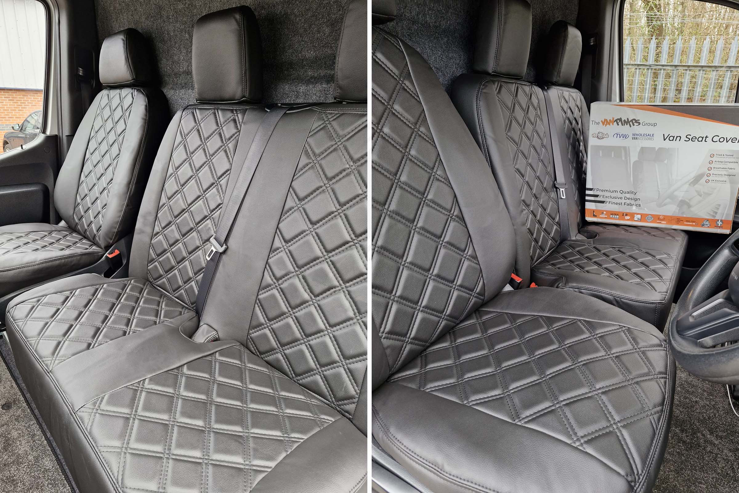 Mercedes Sprinter 19> Diamond Stitch Seat Covers - Black